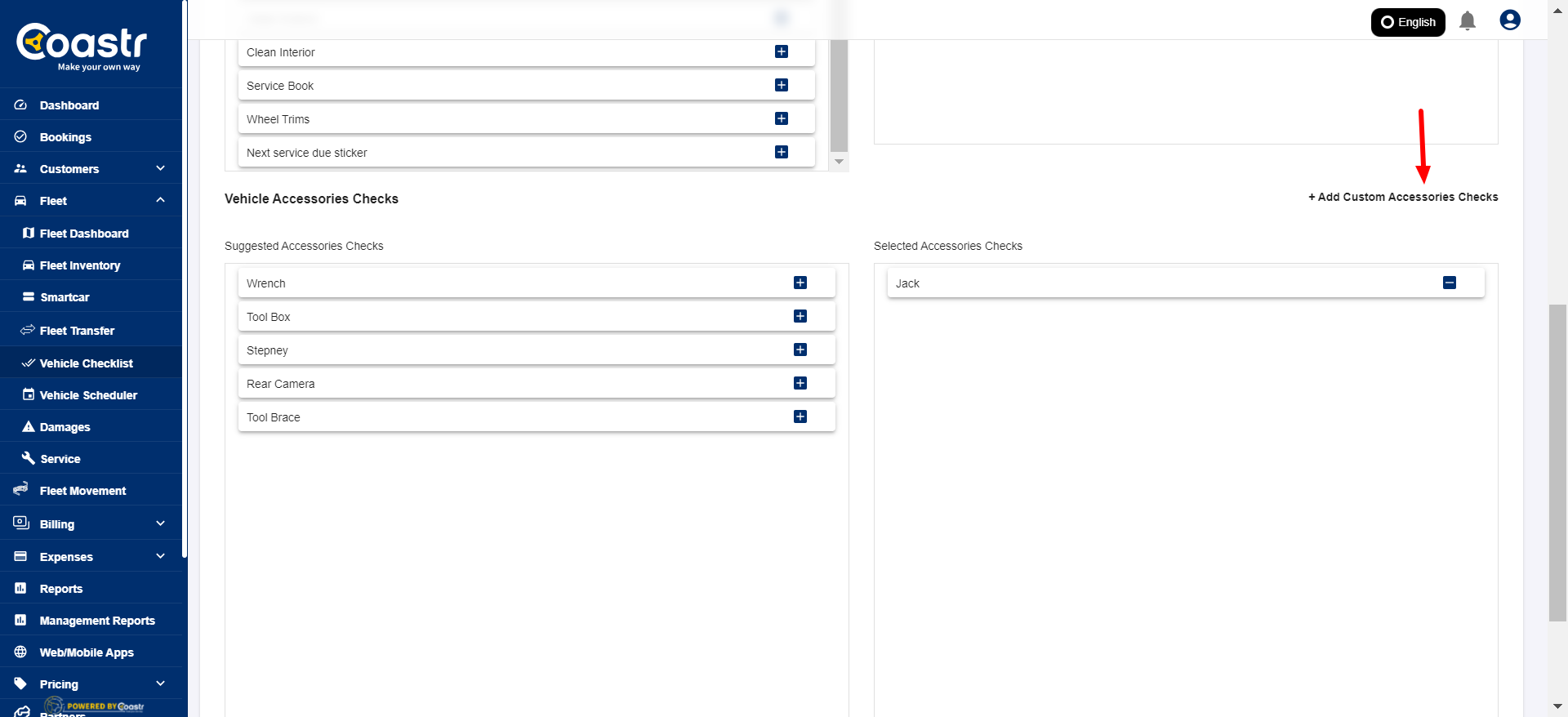 How to create a custom accessories vehicle checklist?