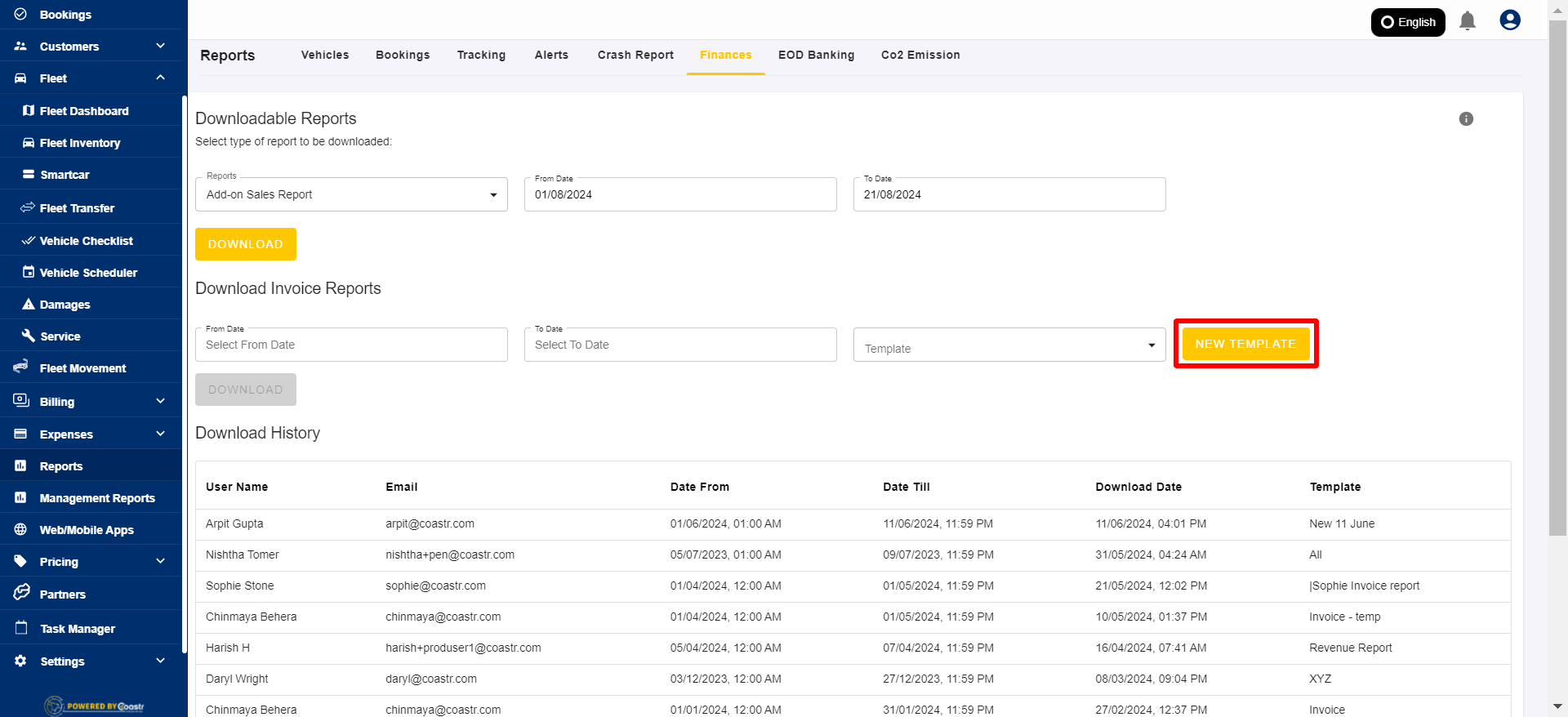 How to download a CSV extract of the Invoices?