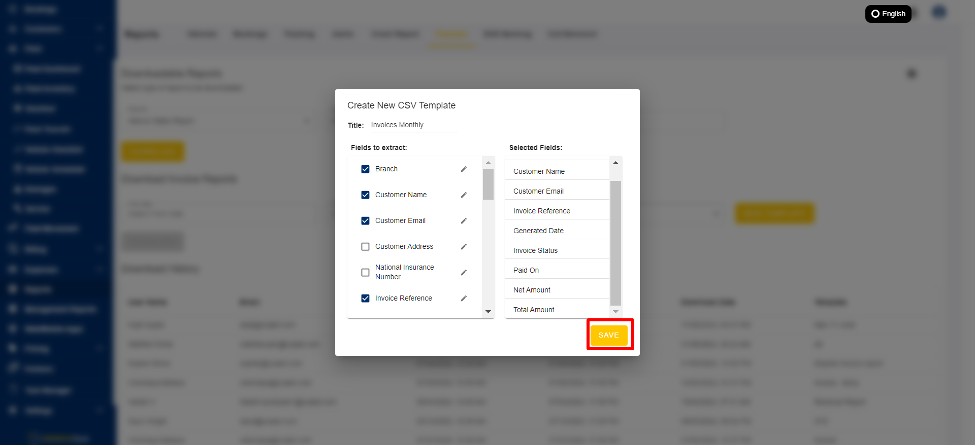 How to download a CSV extract of the Invoices?