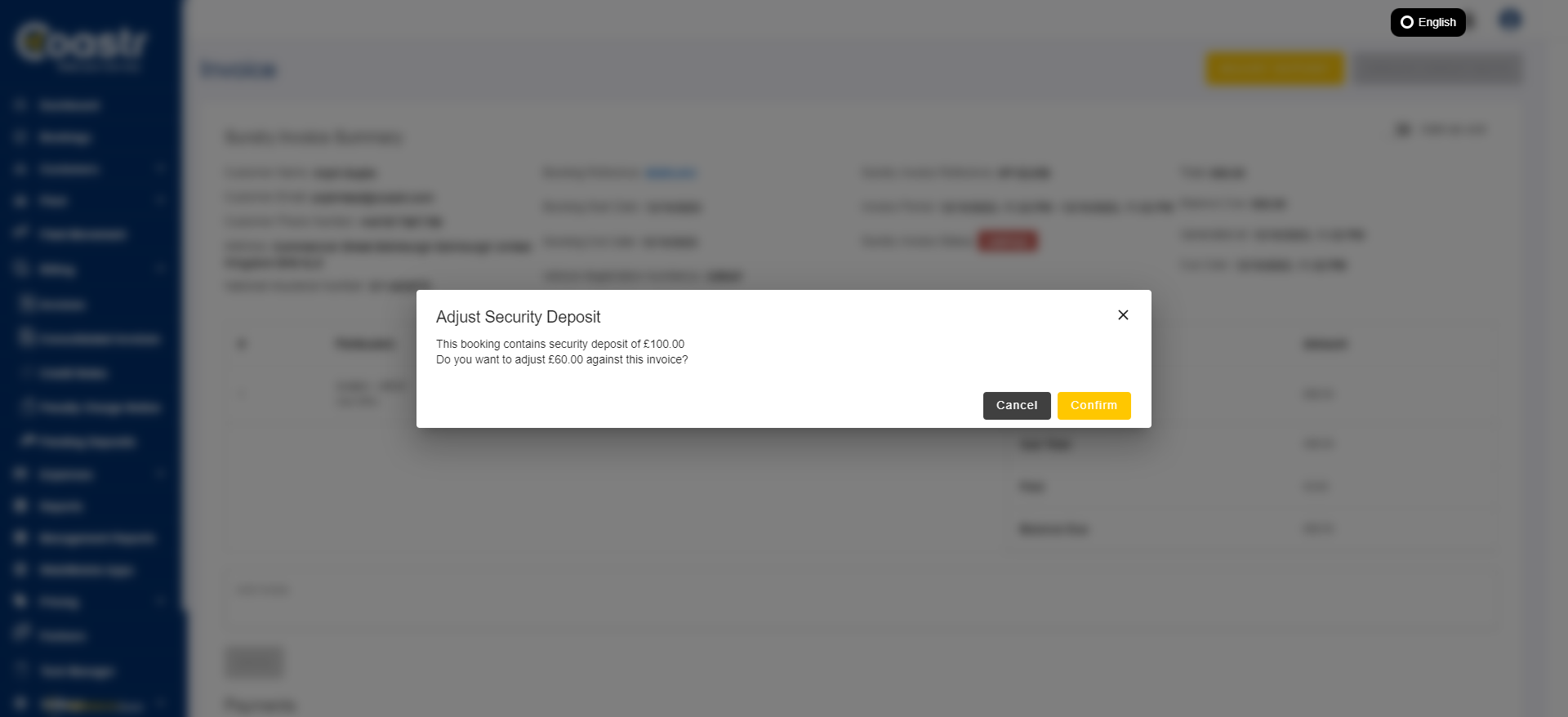 How to adjust security deposit against sundry invoices?