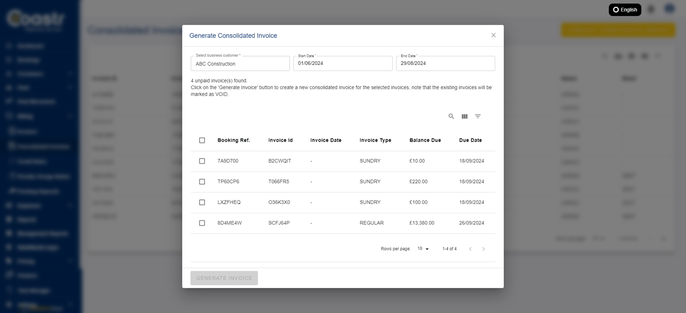How to generate 'Consolidated Invoice'?