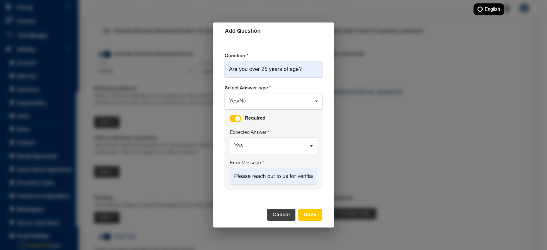 How to configure the Vehicle Handover questions?