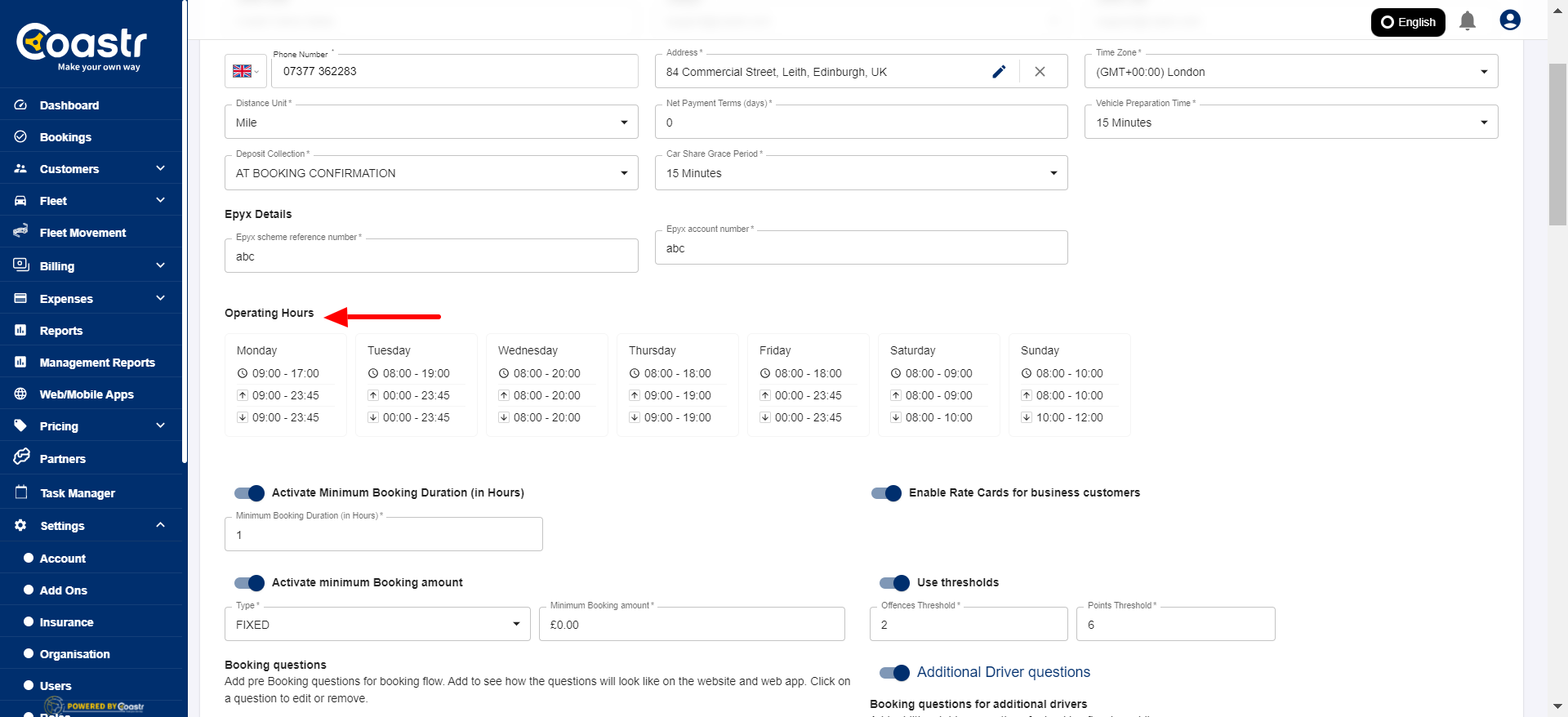 How to update the Branch Operating Hours/Days?