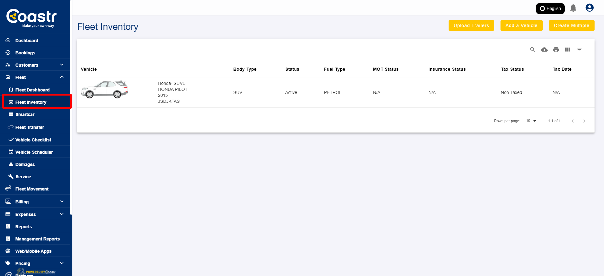 How to add vehicles to the Fleet Inventory?